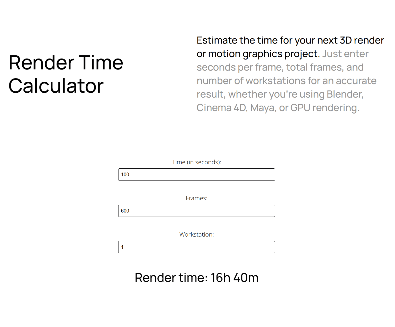 Calculate Render Times with this Render Time Calculator - Rob Diaz Calculate Render Times with this Render Time Calculator - Rob Diaz